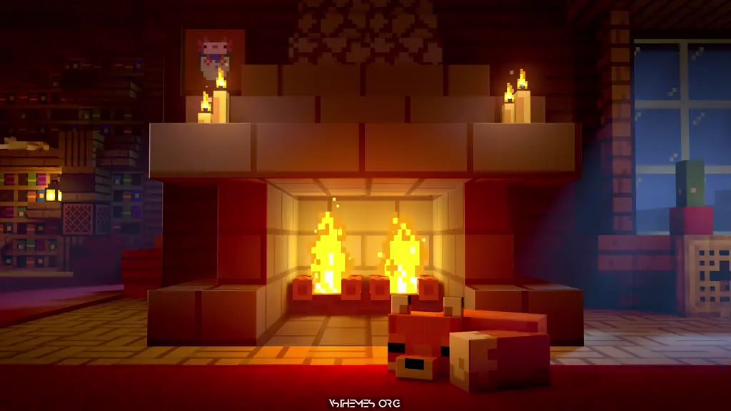 Живые обои Minecraft Soothing Scenes - Cozy Fire скачать на VSThemes.org