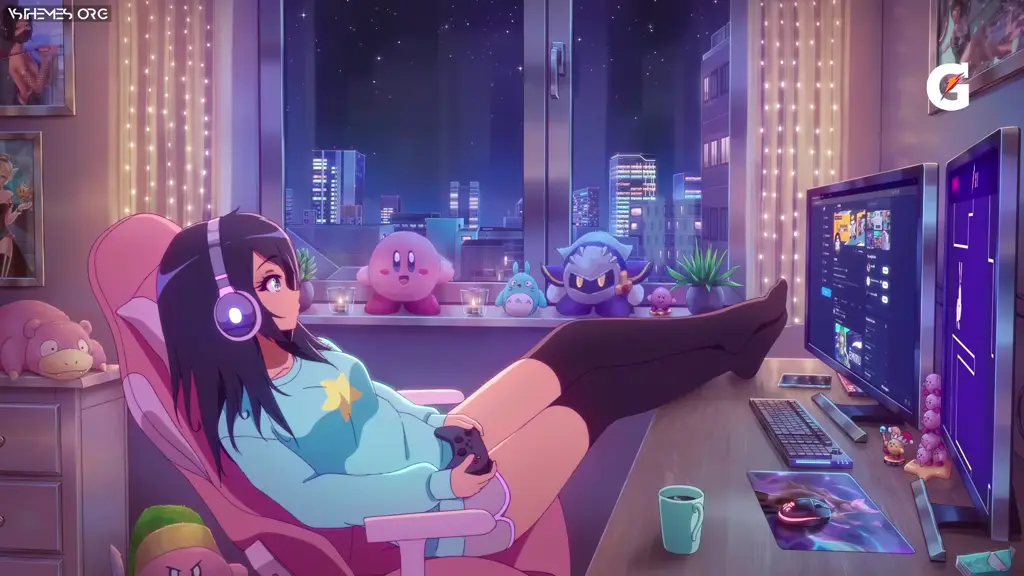 Живые обои Lo-Fi Game girl -16:9-4K/60FPS скачать на VSThemes.org
