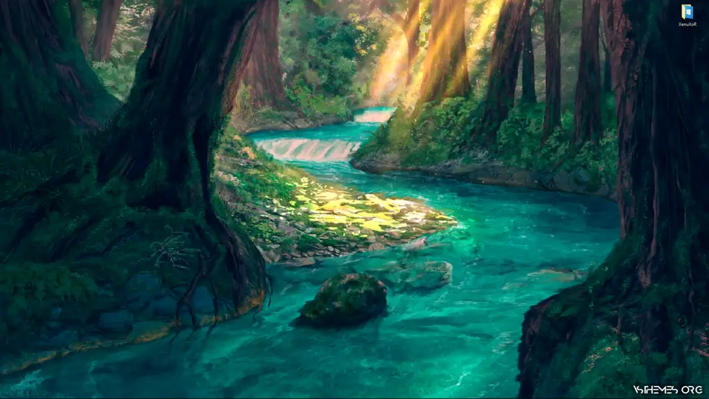 Live wallpaper Rays of the sun, stream, forest download on VSThemes.org