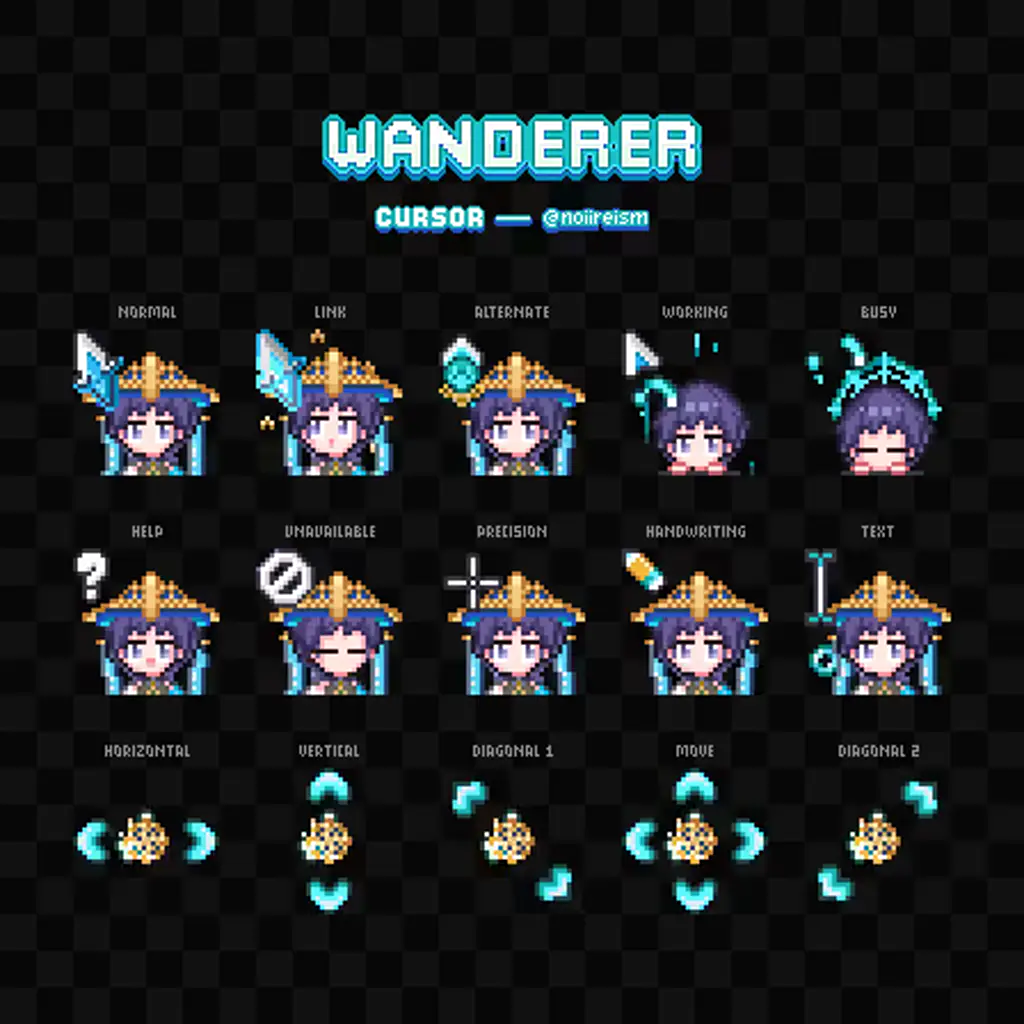 Cursors Pixel Wanderer - Genshin Impact on Windows download on VSThemes.org