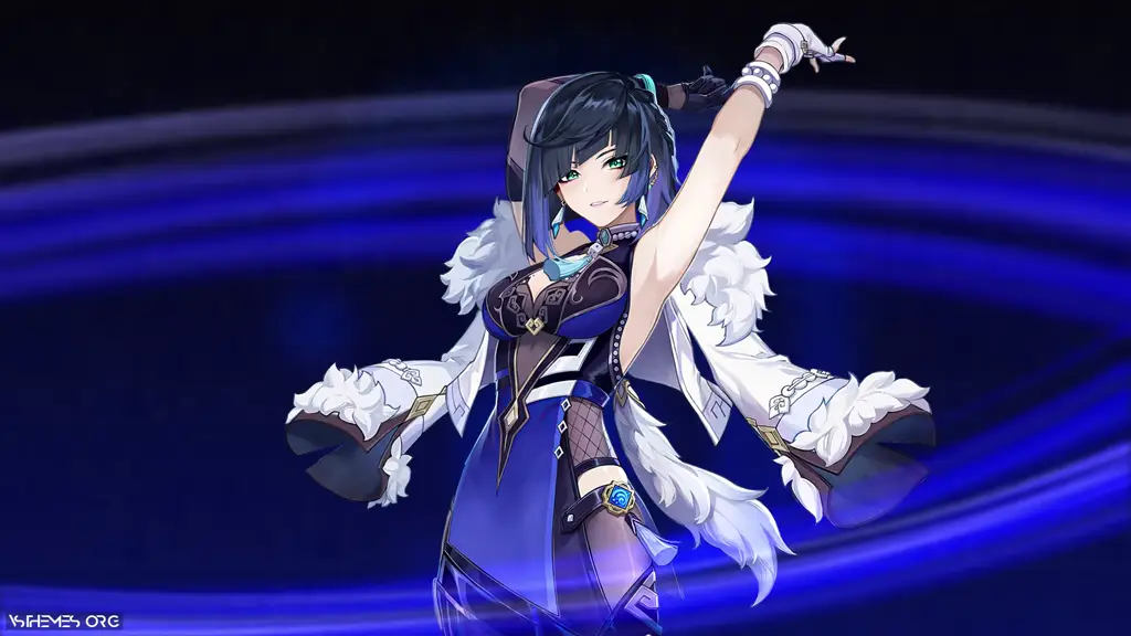 Live wallpaper Genshin Impact Yelan on a blue background download on ...