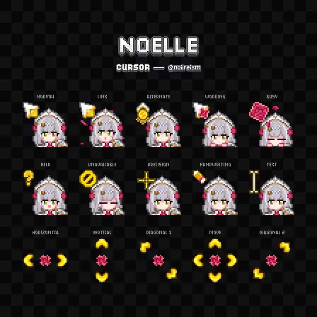 Курсоры Пиксельная Ноэлль из Геншин Импакт для Windows скачать на VSThemes.org