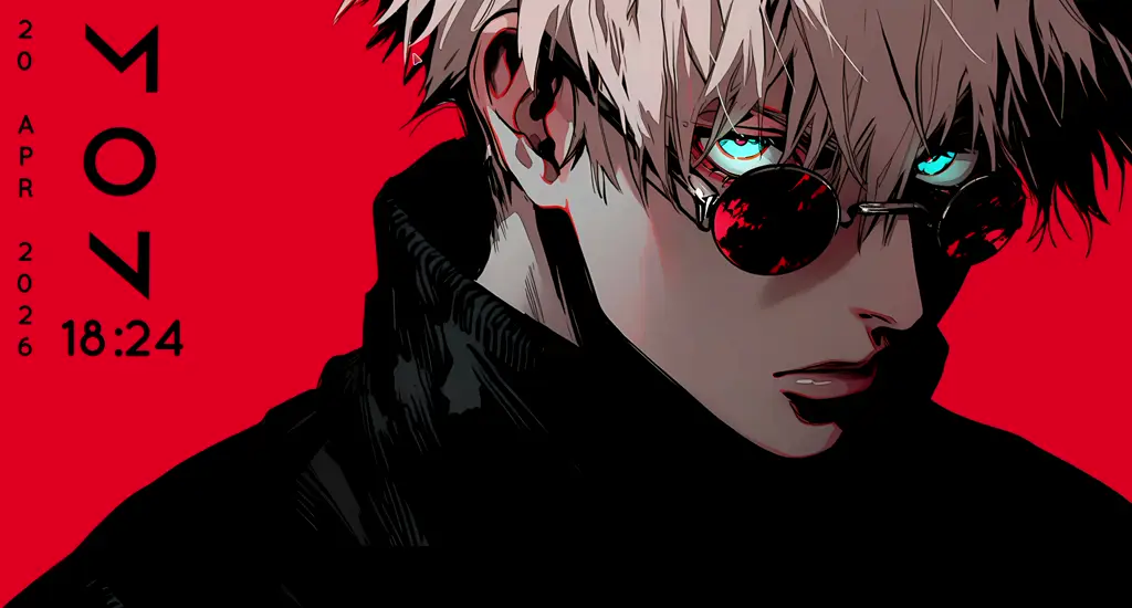 Live wallpaper Satoru Gojo against red download on VSThemes.org