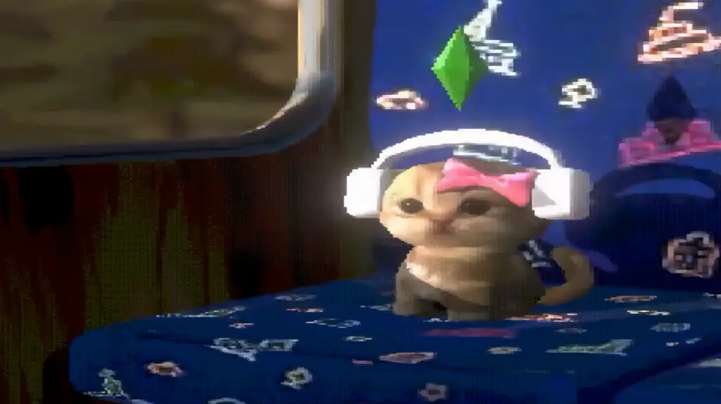Live wallpaper Cat vibing Sims 4 download on VSThemes.org