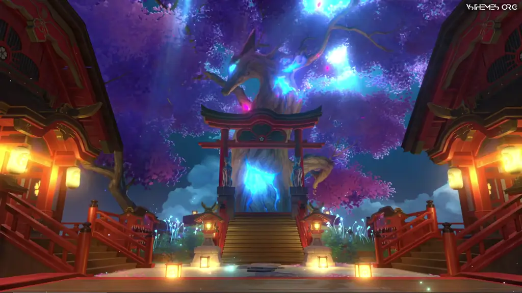 Live wallpaper Inazuma Sakura Tree Genshin Impact download on VSThemes.org