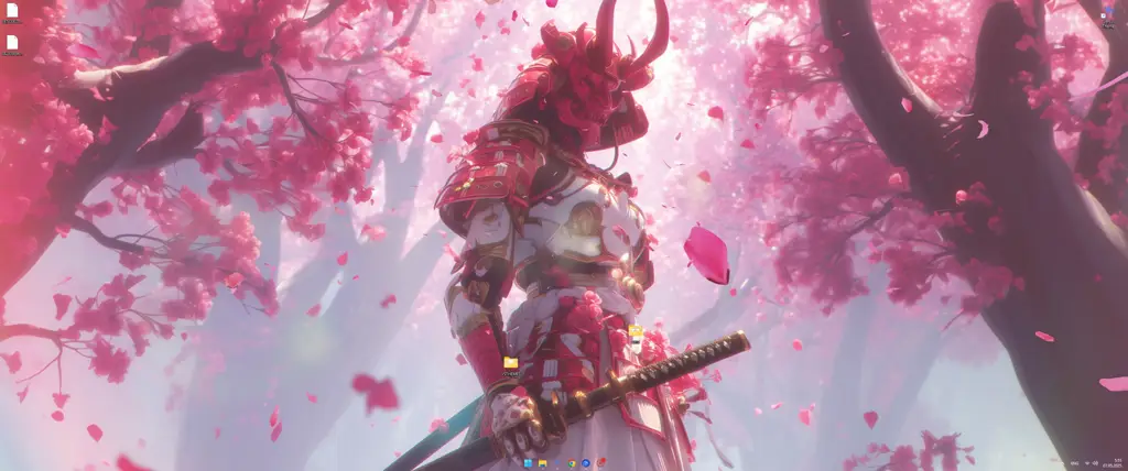 Live wallpaper Samurai in sakura petals download on VSThemes.org