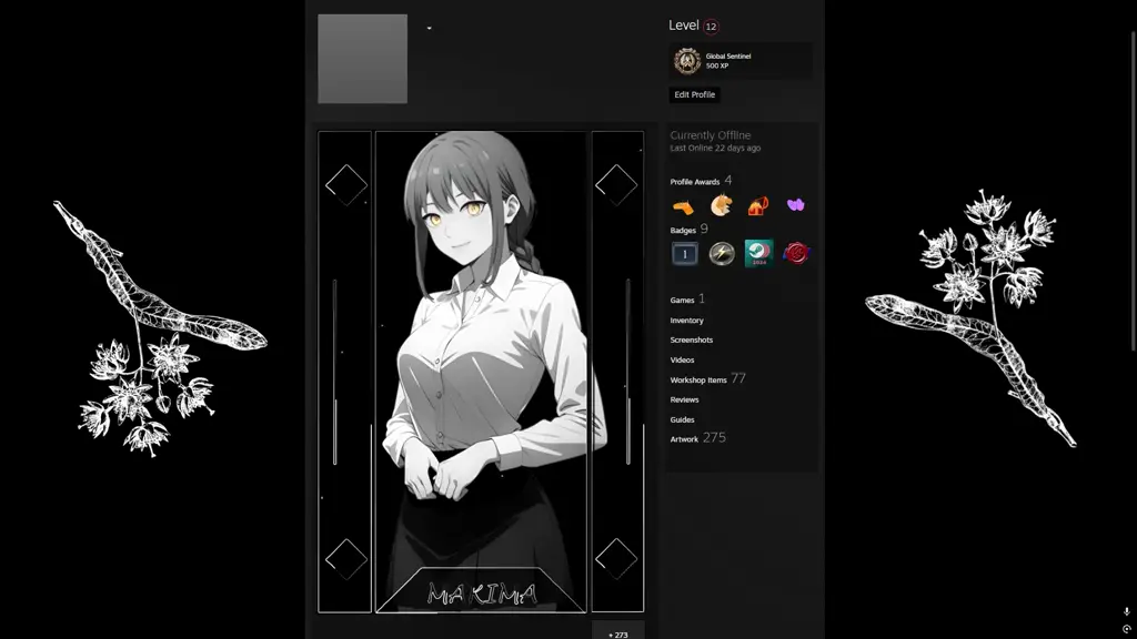 Арт Чёрно-белая Макима из Chainsaw Man для профиля Steam скачать на VSThemes.org