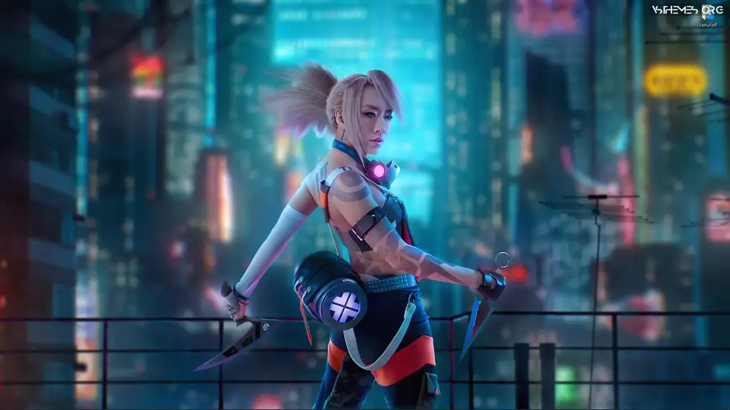 Live wallpaper Cyberpunk Akali Cosplay download on VSThemes.org