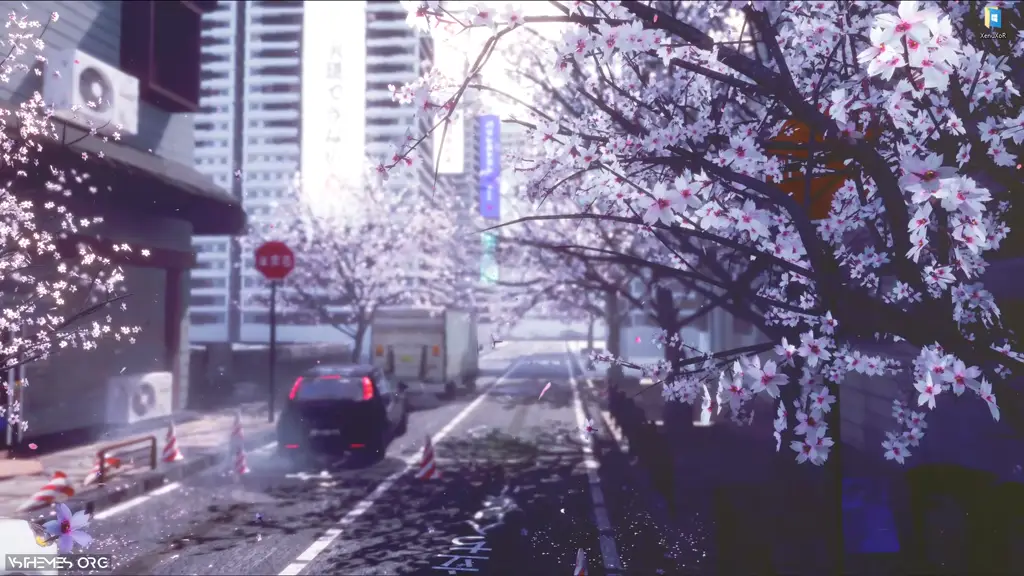 Live wallpaper Japanese street, sakura, clock + equalizer download on ...