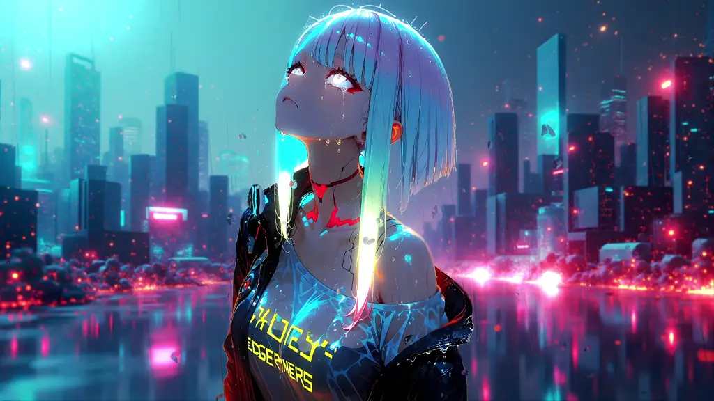 Live wallpaper Crying Lucy (Cyberpunk Edgerunners) download on VSThemes.org