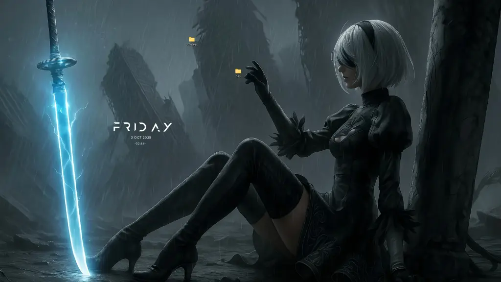 Живые обои 2B Под дождём (Ниер Автомата) скачать на VSThemes.org