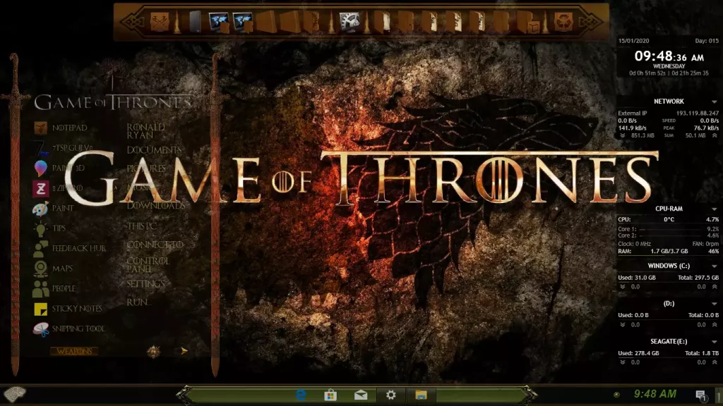 Theme game of thrones for Windows 10 download on VSThemes.org