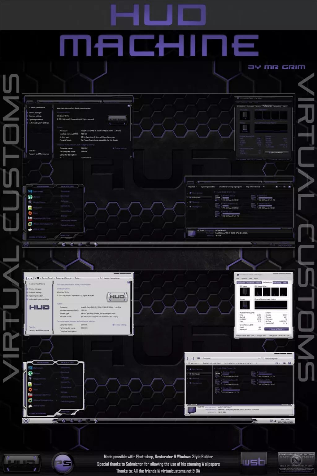 Тема HUD Machine, фиолетовая версия для Windows 10 скачать на VSThemes.org