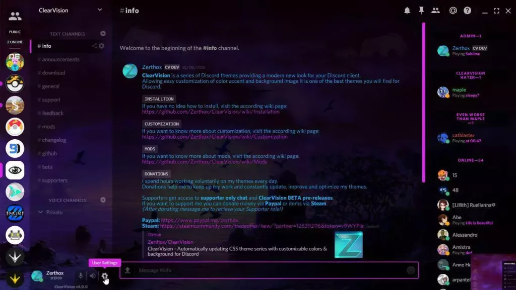 Theme ClearVision - Amethyst for Discord download on VSThemes.org