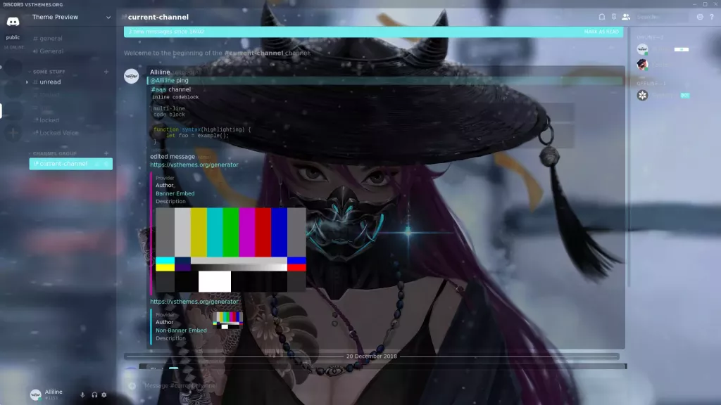 Theme Oni Mask Samurai Girl for Discord download on VSThemes.org