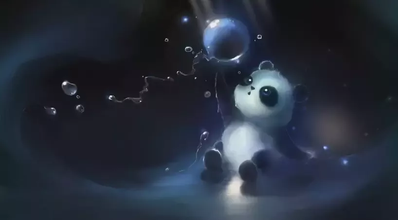 Live wallpaper Cute panda and bubbles download on VSThemes.org
