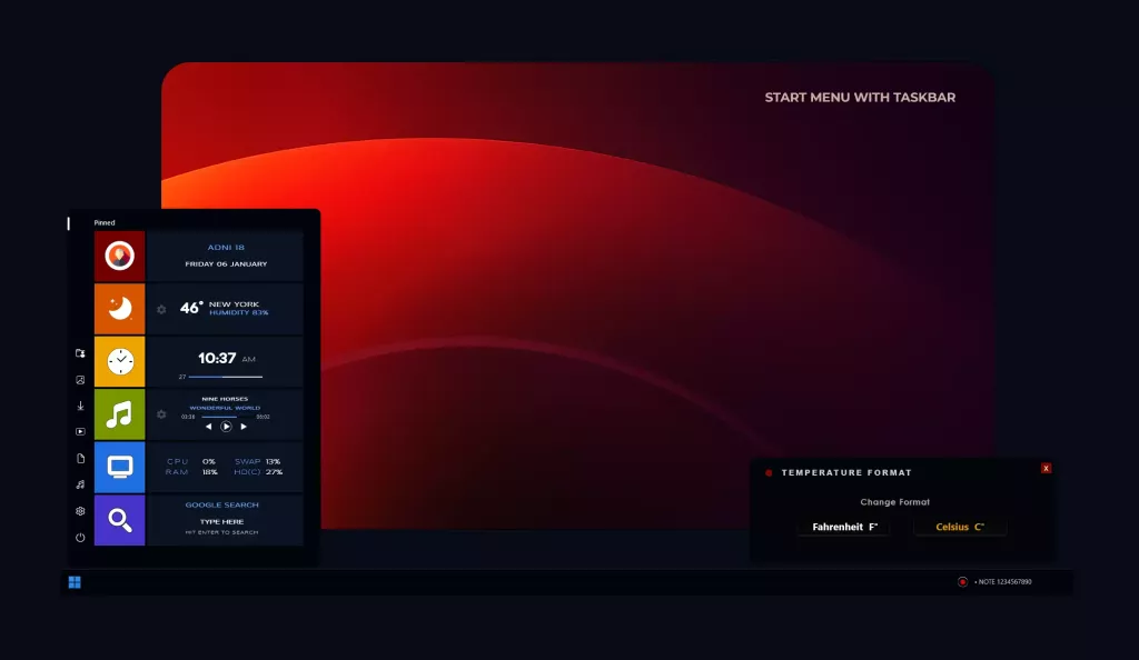 Скин START MENU with TASKBAR 002 для Rainmeter скачать на VSThemes.org