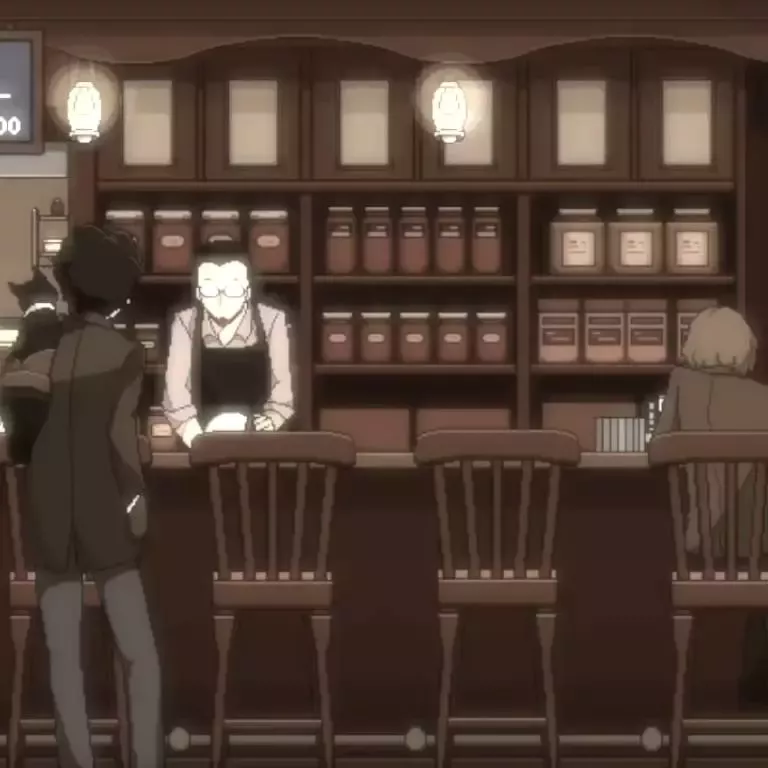 Live wallpaper A man with a cat on his shoulder in a bar - Persona 5 ...