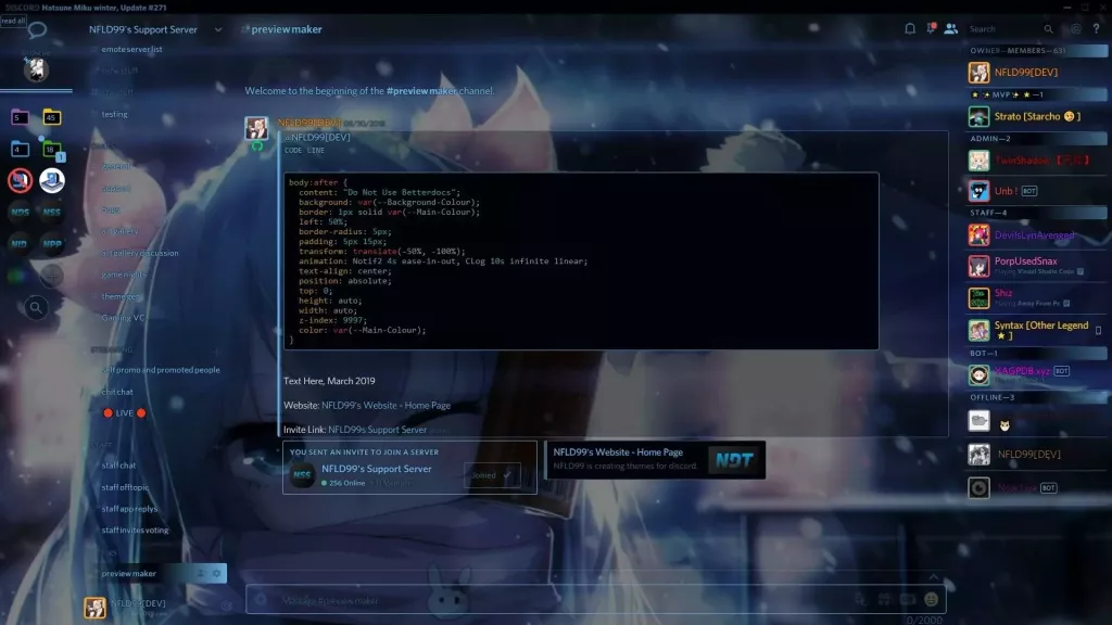 Тема Hatsune Miku Winter для Discord скачать на VSThemes.org