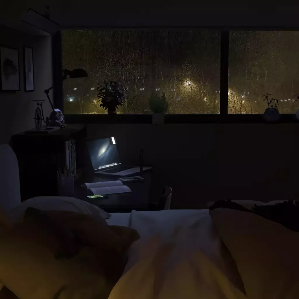 Live wallpaper Cozy Bedroom With a Rainy Night View of the City ...