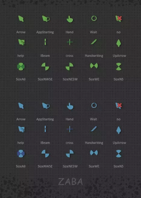 Cursors Zaba, blue and green version on Windows download on VSThemes.org