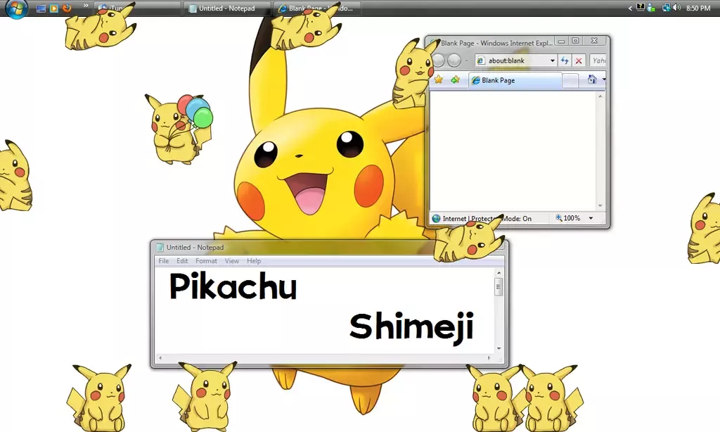 Cute Pikachu on the desktop download on VSThemes.org