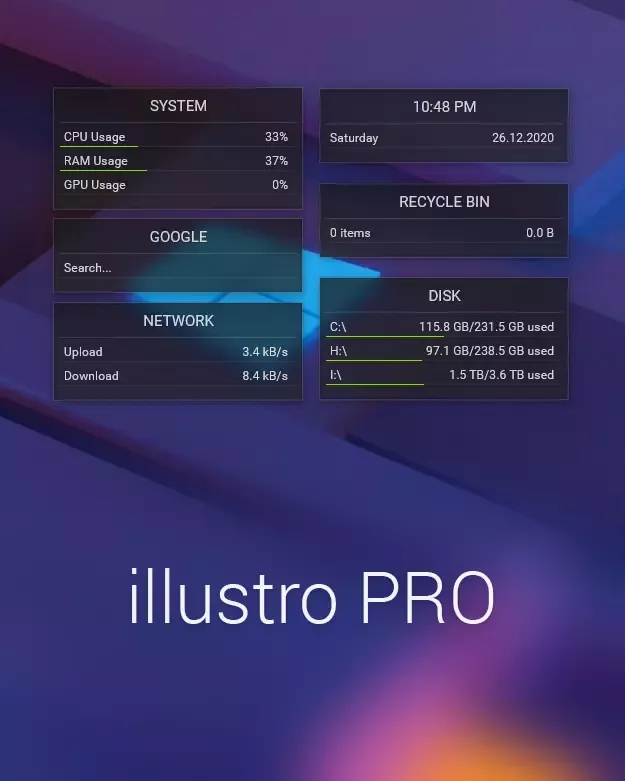 Skin illustro PRO for Rainmeter download on VSThemes.org