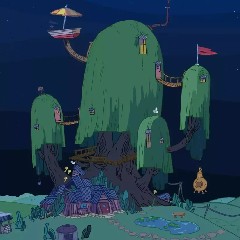 Живые обои Adventure Time Treehouse Night скачать на VSThemes.org
