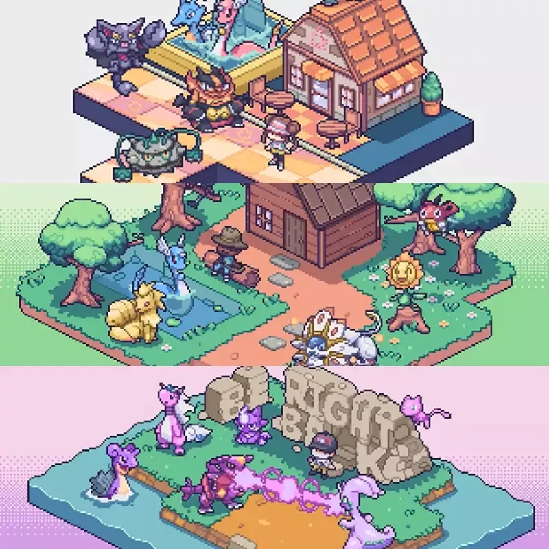 Живые обои 【Healing Series】 Pixel Pokémon скачать на VSThemes.org