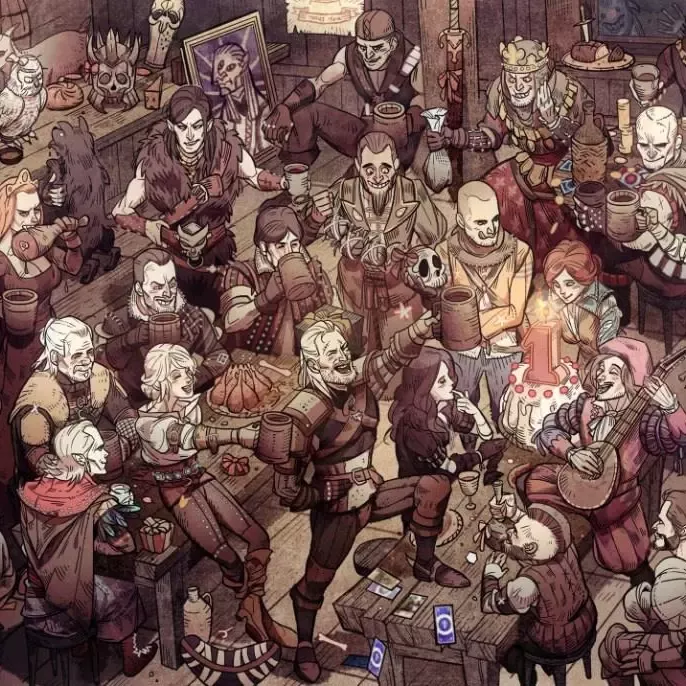 Живые обои The Witcher Tavern Celebration скачать на VSThemes.org