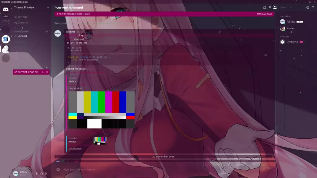 Theme art zero two for Discord download on VSThemes.org