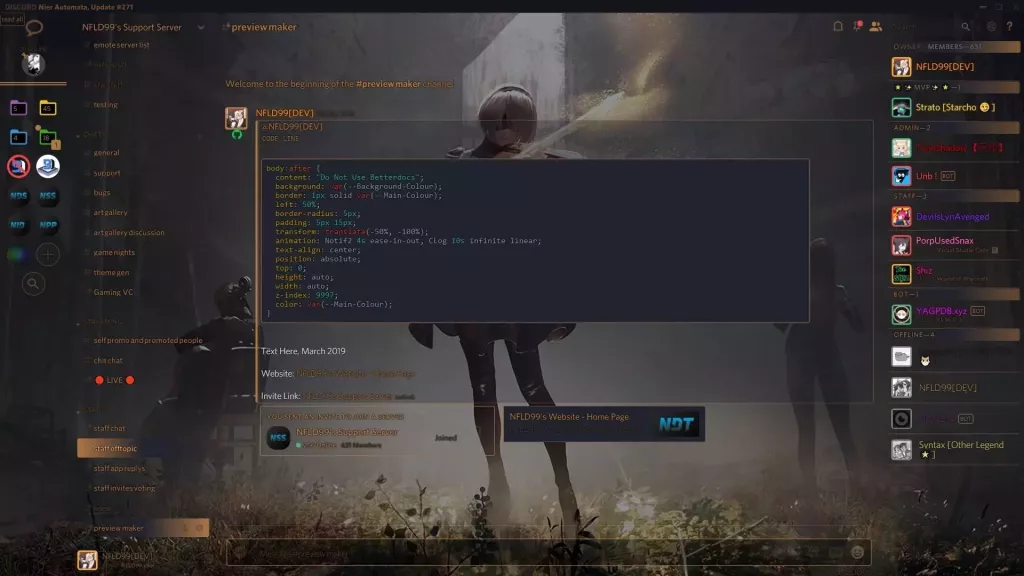 Theme Nier Automata for Discord download on VSThemes.org