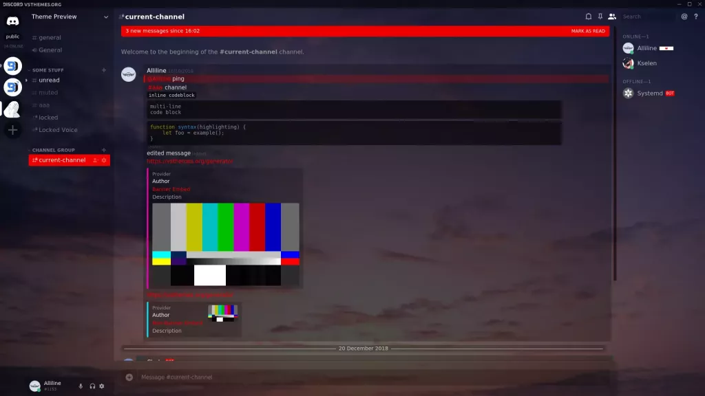 Тема Закат солнца, красная версия для Discord скачать на VSThemes.org