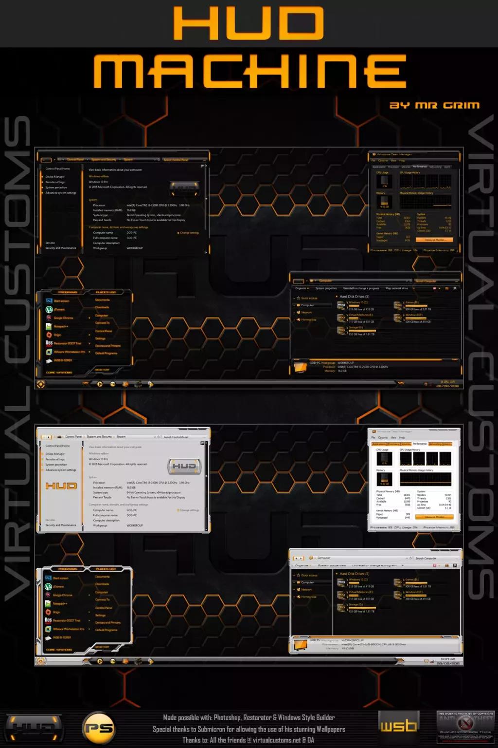 Theme HUD Machine, orange version for Windows 10 download on VSThemes.org