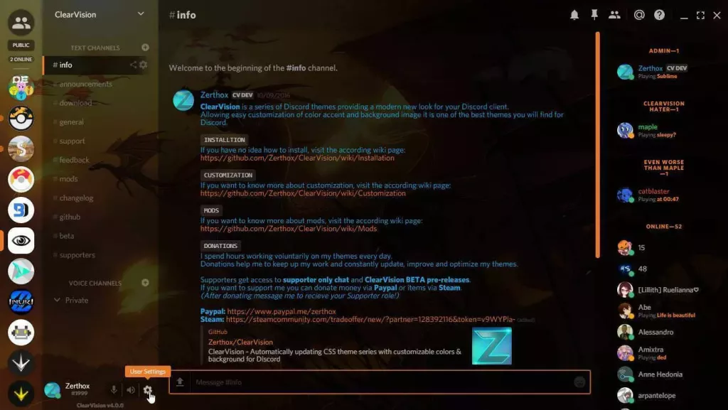 Theme ClearVision - Amber for Discord download on VSThemes.org