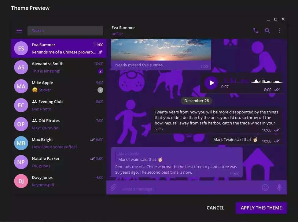 Theme Black and purple for Telegram download on VSThemes.org