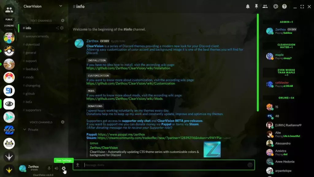 Тема ClearVision - Emerald для Discord скачать на VSThemes.org