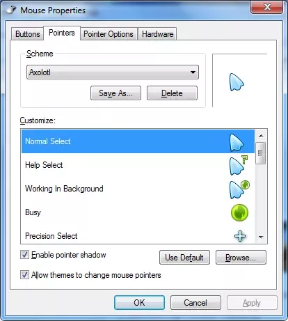 Cursors Axolotl, blue version on Windows download on VSThemes.org