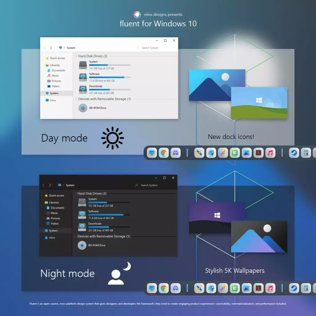 Theme Fluent for Windows 10 download on VSThemes.org