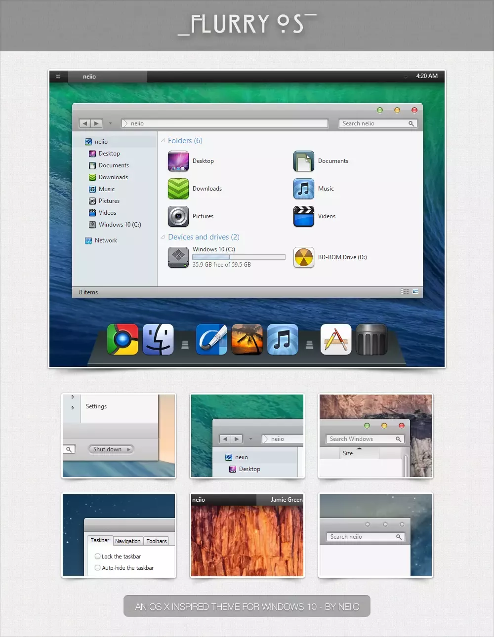 Theme Flurry OS, second version for Windows 10 download on VSThemes.org