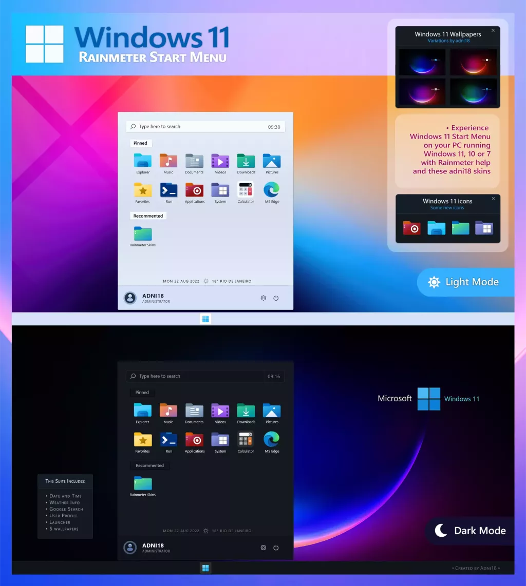 Skin Windows 11 Start Menu for Rainmeter download on VSThemes.org
