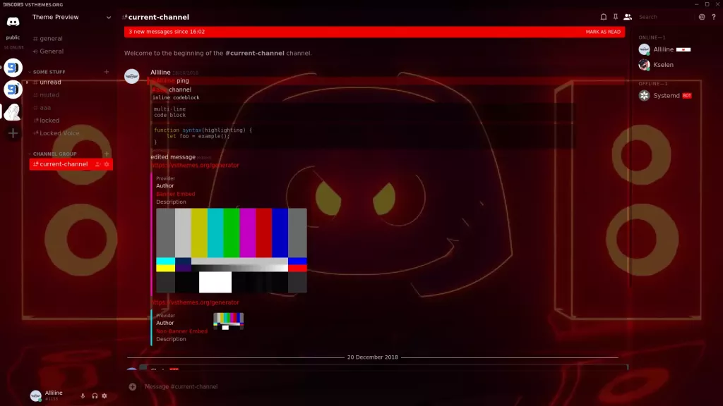 Theme Neon Red for Discord download on VSThemes.org