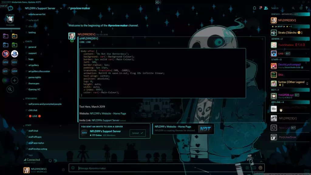 Theme Undertale Sans for Discord download on VSThemes.org