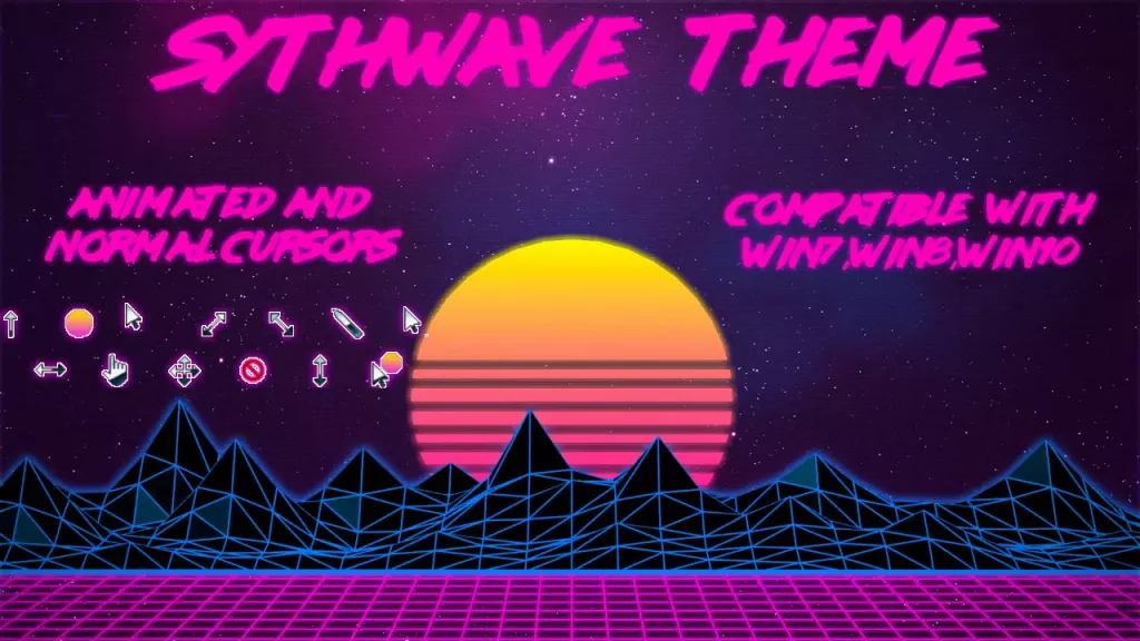 Cursors Synthwave - black and purple on Windows download on VSThemes.org