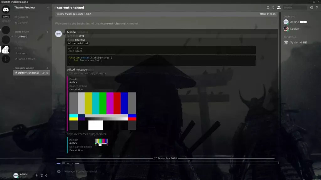 Theme Samurai (Black) for Discord download on VSThemes.org