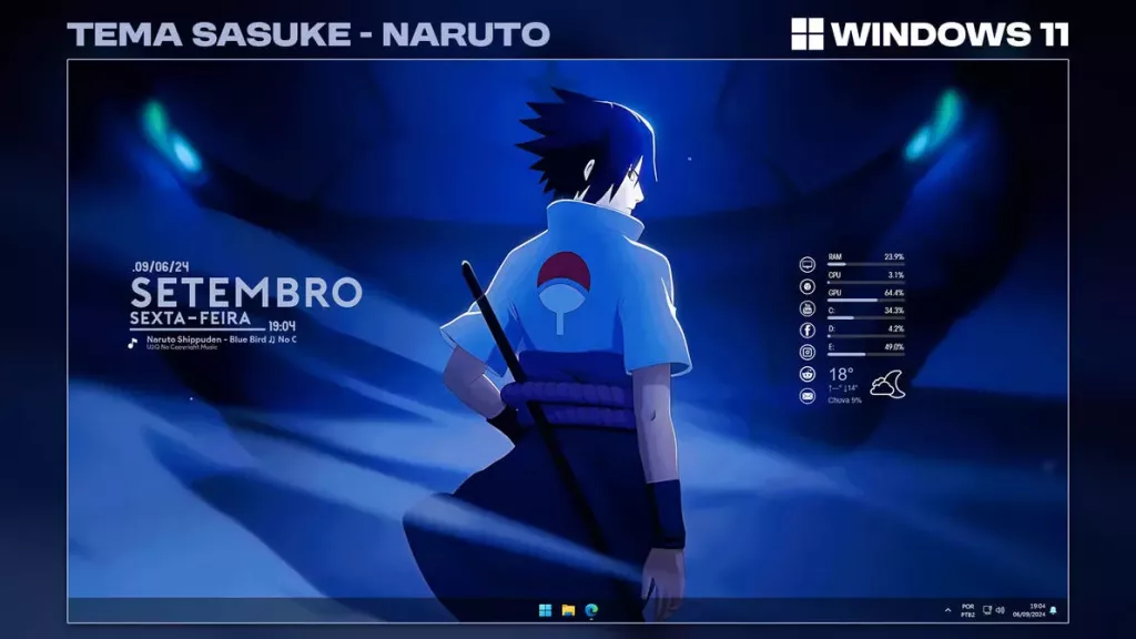 Skin Sasuke (Naruto) for Rainmeter download on VSThemes.org