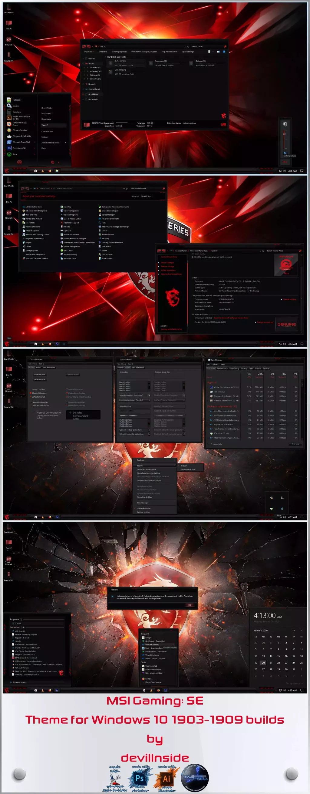 Theme MSI Gaming, special version for Windows 10 download on VSThemes.org