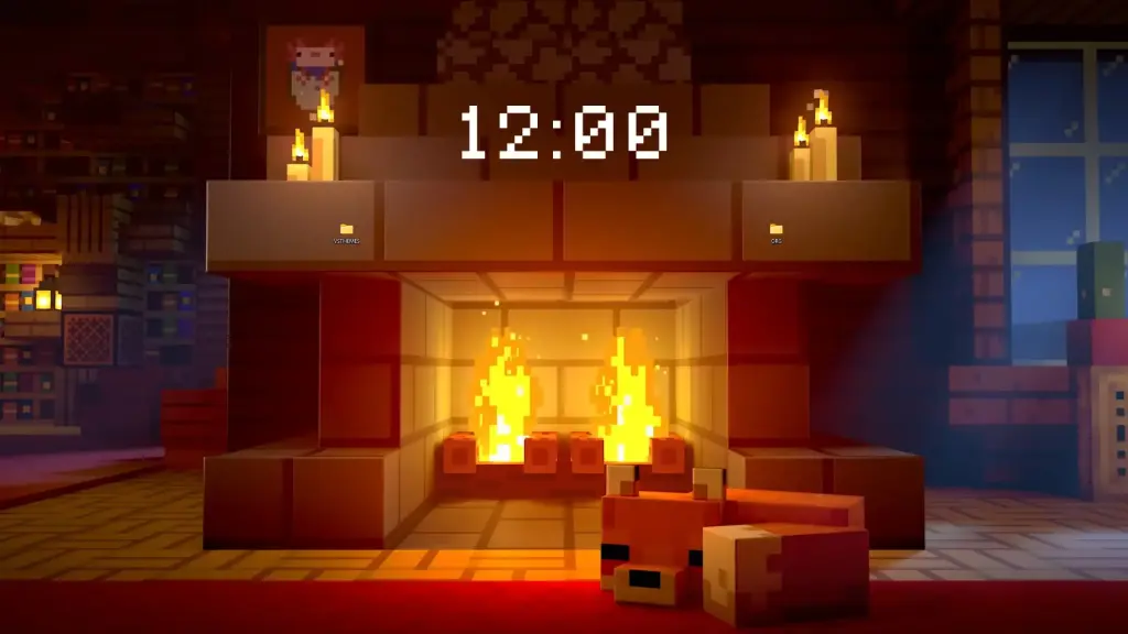 Live wallpaper Fox by the fireplace (Minecraft) download on VSThemes.org