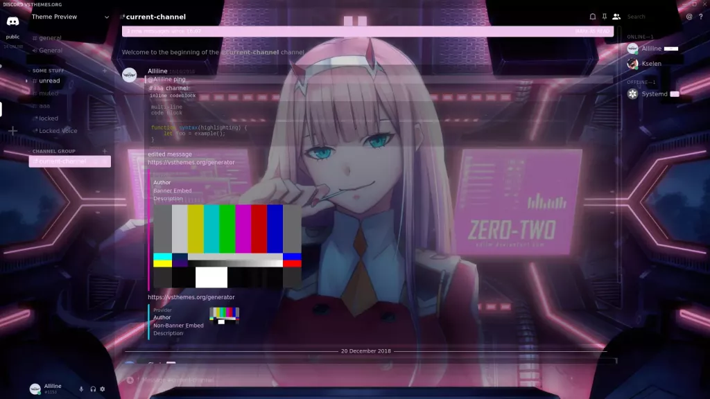 Тема DARLING in the FRANXX : (Zero Two) для Discord скачать на VSThemes.org