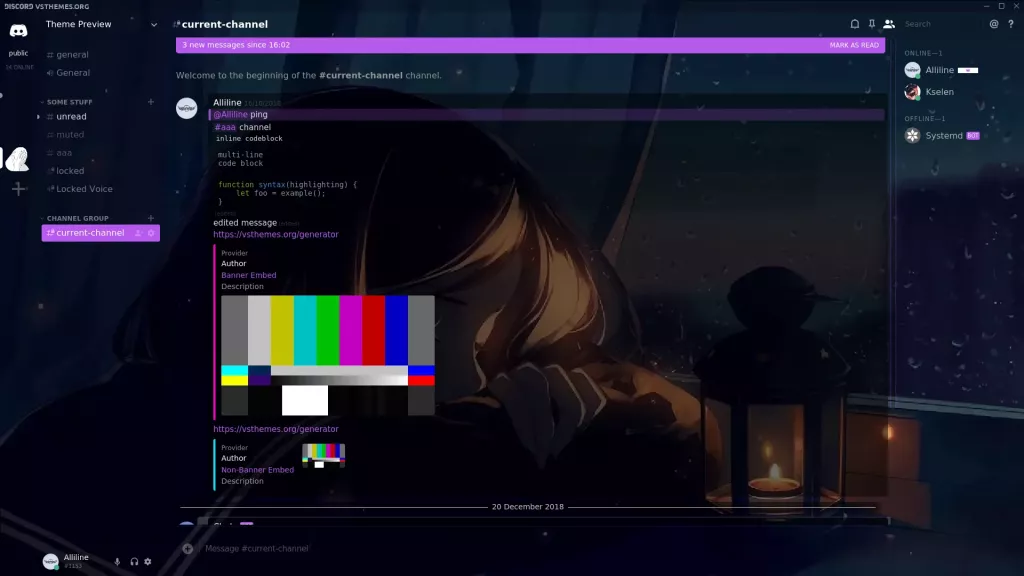 Theme Night sleep for Discord download on VSThemes.org